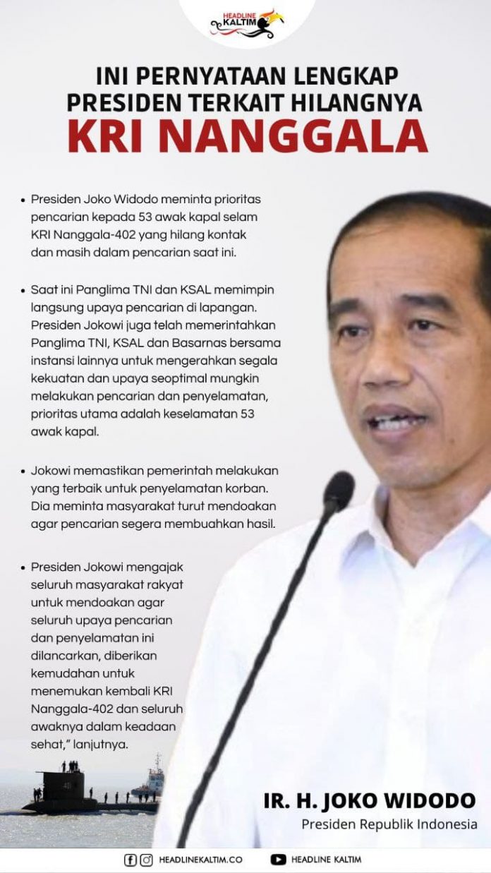 Ini Pernyataan Lengkap Presiden Terkait Hilangnya KRI Nanggala